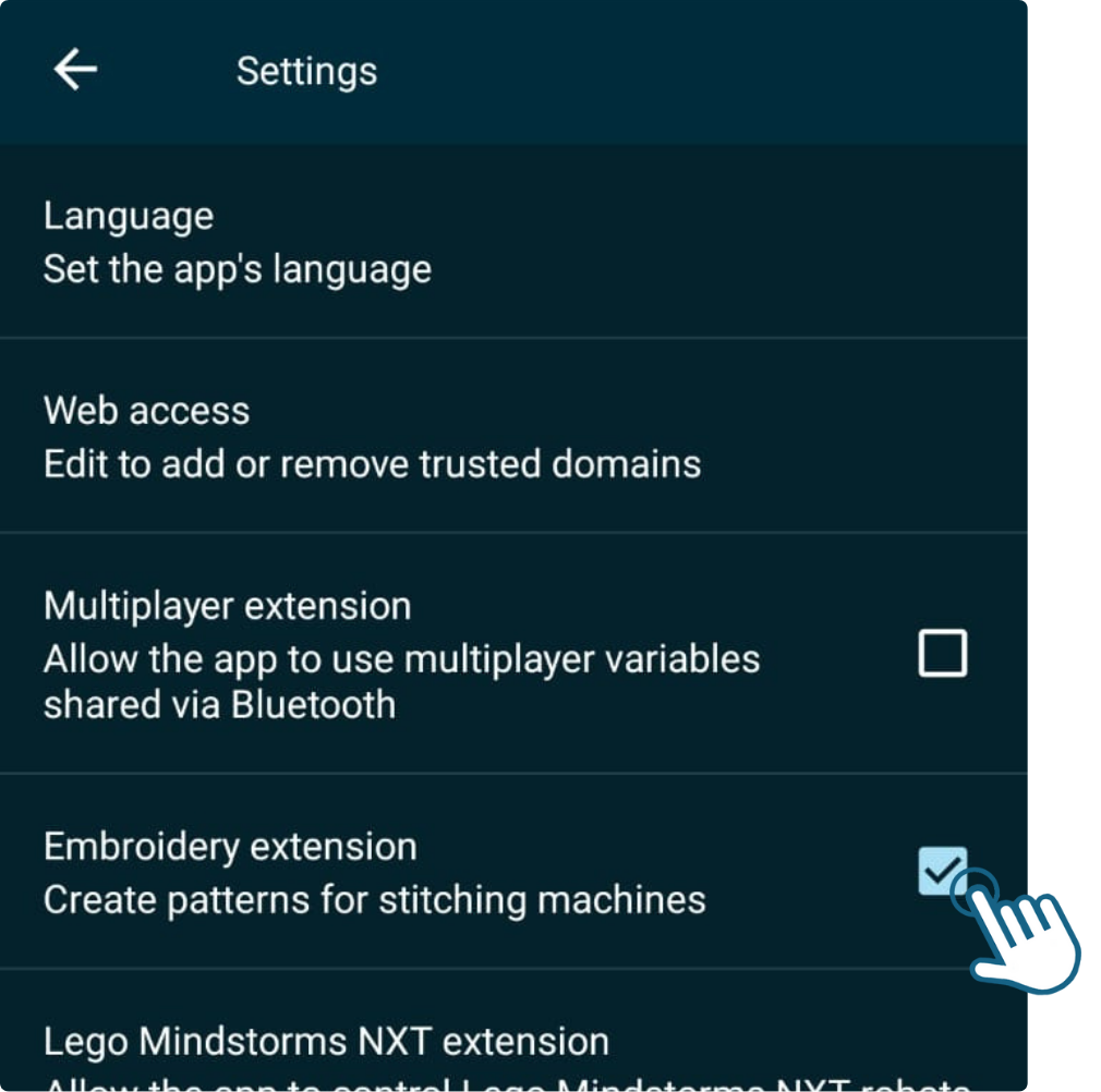 Activate Embroidery-Bricks - Catrobat