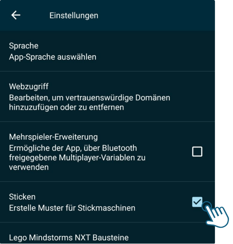 Stickbausteine aktivieren - Catrobat