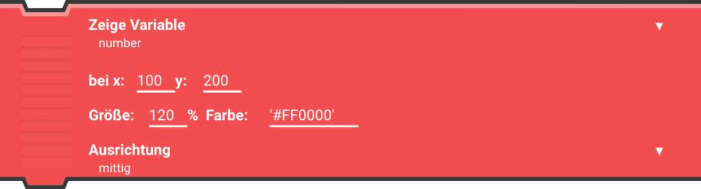 Zeige Variable ... bei x... y... Größe... Farbe... Ausrichtung... - Catrobat
